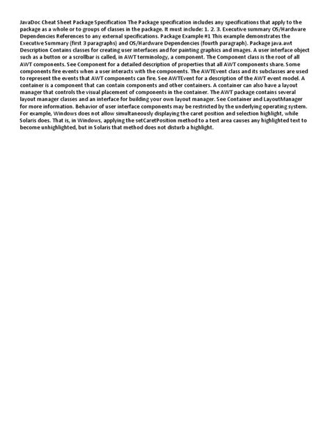 javadoc cheat sheet java programming language