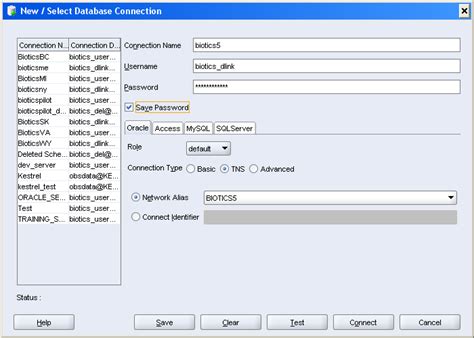 connect to biotics 5 database within sql developer