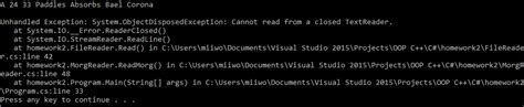 c unhandled exception cannot read from a closed textreader stack