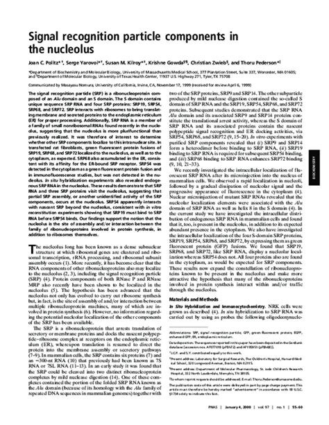 Pdf Signal Recognition Particle Components In The Nucleolus Serge
