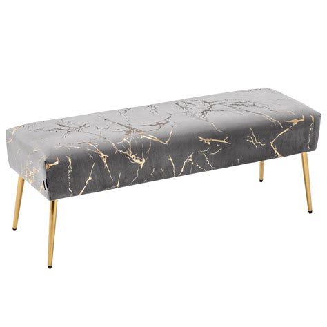 Duhome Elegant Lifestyle Ottoman Bench Gilding Velvet Uphplstered Grey