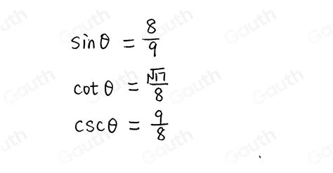 Solved Find Sin θ Cot θ And Csc θ Where θ Is The Angle Shown In