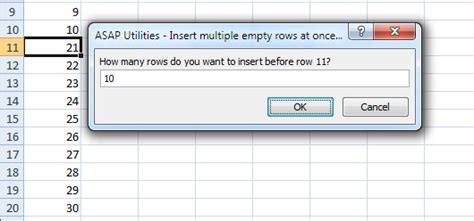 asap utilities for excel columns and rows insert multiple empty rows