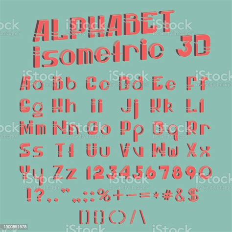Font 3d Isometrik Vektor Kumpulan Huruf Warna Angka Dan Tanda Baca