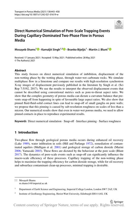 Pdf Direct Numerical Simulation Of Pore Scale Trapping Events During
