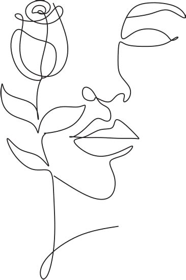 Minimal Line Art Woman Face With Rose Flower Icons By Canva Female