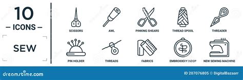 Sew Linear Icon Set Includes Thin Line Scissors Pinking Shears