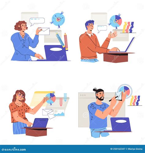 Business People Office Work Scenes Set Flat Cartoon Vector