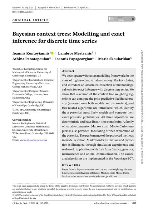Pdf Bayesian Context Trees Modelling And Exact Inference For