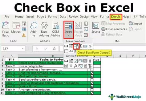 checkbox in excel how to insert checkbox in excel create chart