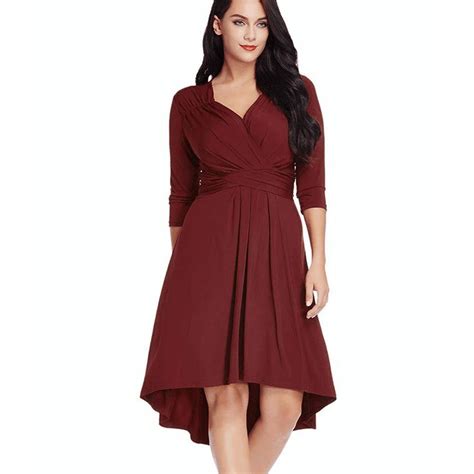 Wipalo Plus Size High Waist Sexy V Neck Dress Women Dresses 3 4 Sleeve