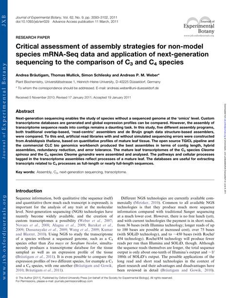 Pdf Critical Assessment Of Assembly Strategies For Non Model Species