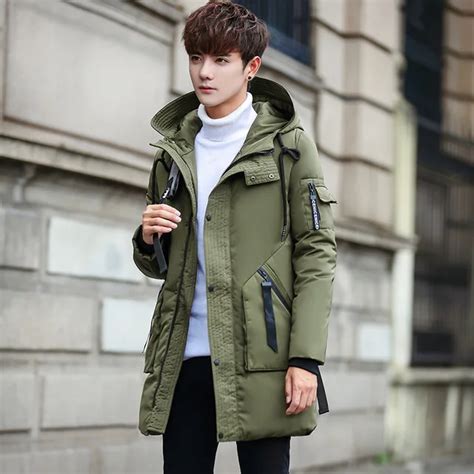 Korean Style Mens Winter Jackets And Coats Zipper Long Coat Quilted