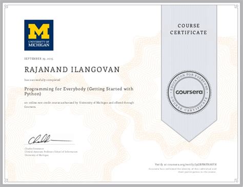 getting started with python coursera verified certificate