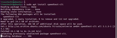 how to test internet speed from terminal in ubuntu linux