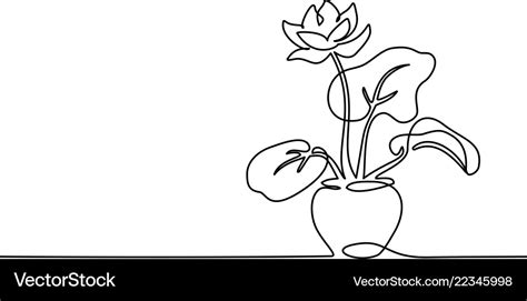 House Plant In Pot Continuous One Line Drawing Vector Image