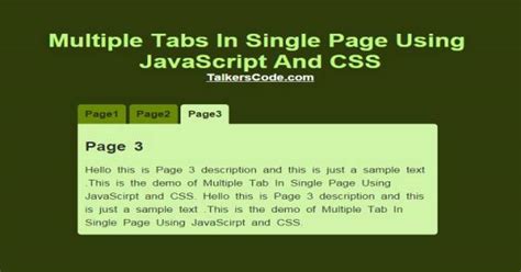 multiple tabs in single page using javascript and css may 2020