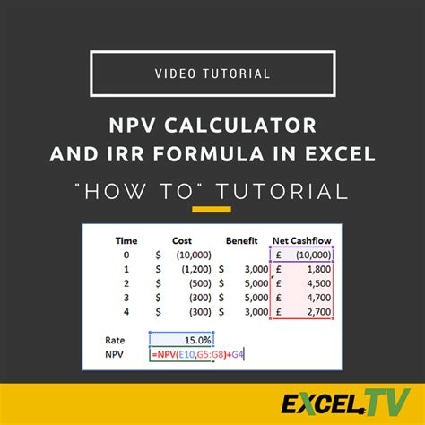 Npv Calculator And Irr Formula In Excel Excel Tv