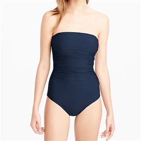 J Crew Swim New J Crew Ruched Bandeau One Piece Swimsuit 6 Navy