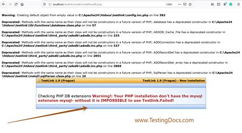 enabling mysql extensions in php testingdocs