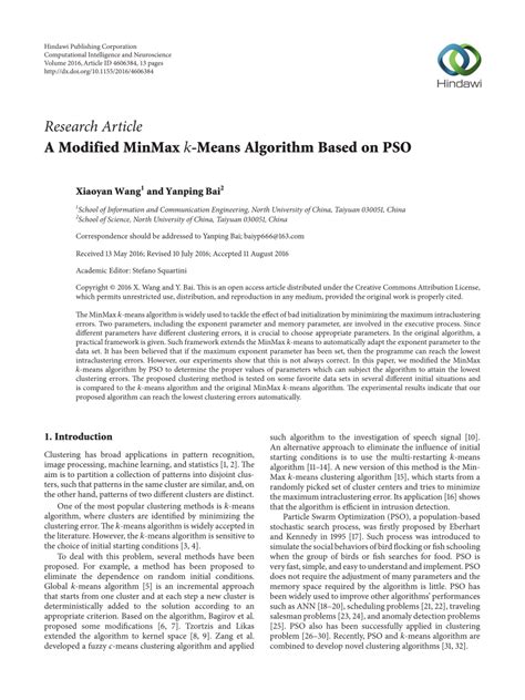 pdf a modified minmax k means algorithm based on pso