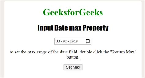 html dom input date max property geeksforgeeks