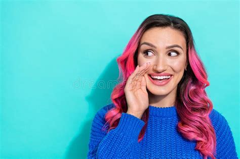 Portrait Of Vivid Cute Woman Curly Hairstyle Wear Knit Pullover Arm On