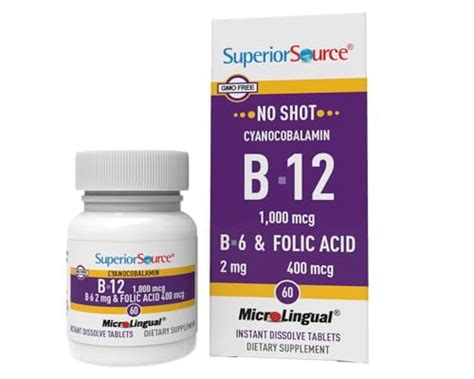 Superior Source No Shot Vitamin B12 Cyanocobalamin 1000 Mcg B6