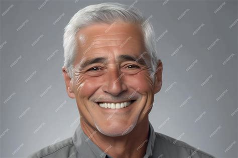 Premium Photo Portrait Of A Smiling Senior Man In Grey Shirt On Grey