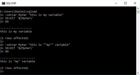 sqlcmd user variables and variable precedence examples