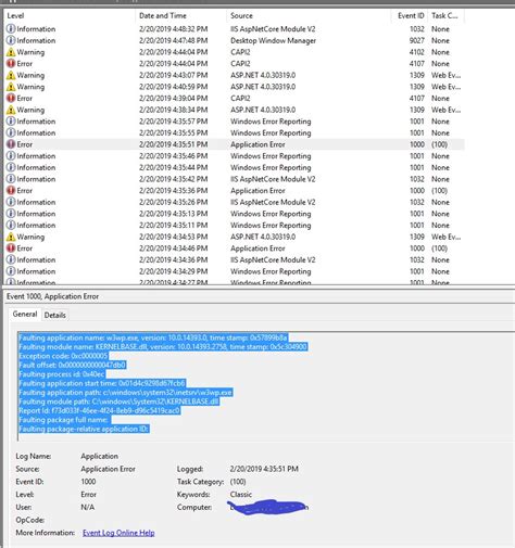 w3wp exe crashes faulting module name kernelbase dll exception