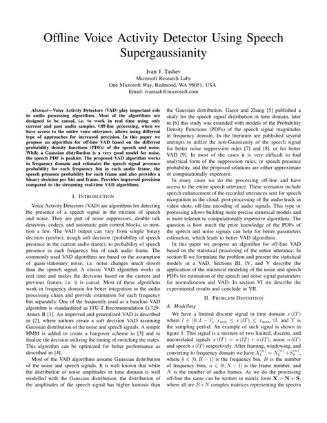 Pdf Offline Voice Activity Detector Using Speech Supergaussianity