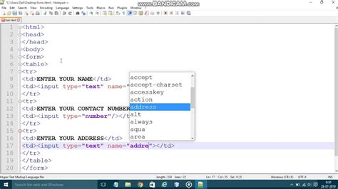 how to create html file using notepad create info
