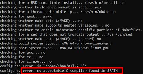 no acceptable c compiler found in path