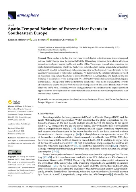 Pdf Spatio Temporal Variation Of Extreme Heat Events In Southeastern