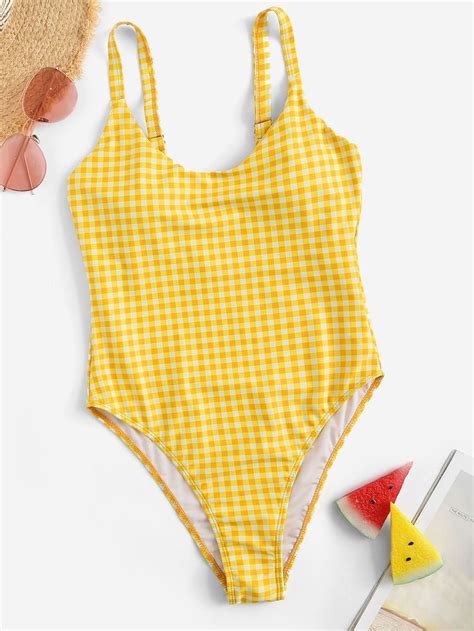 Gingham Scoop Neck One Piece Swimsuit One Piece Swimsuit Teens
