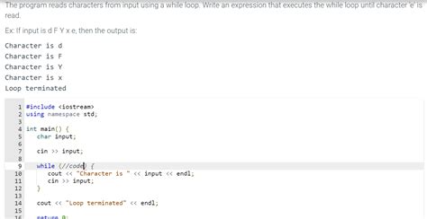 solved the program reads characters from input using a while