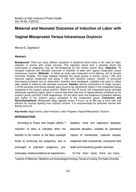 Pdf Maternal And Neonatal Outcomes Of Induction Of Labor With Vaginal