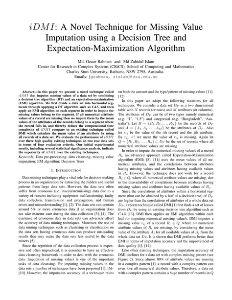 pdf idmi a novel technique for missing value imputation using a