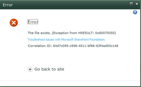 the file exists exception from hresult 0x80070050