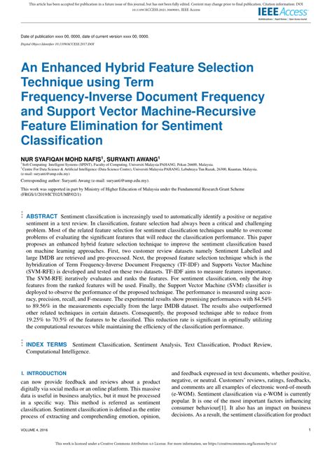 Pdf An Enhanced Hybrid Feature Selection Technique Using Term