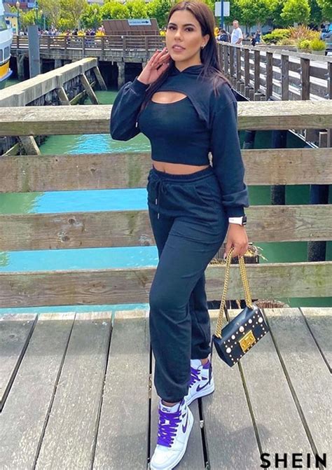 Shein Ezwear Super Crop Drawstring Hoodie With Tank And Joggers Set