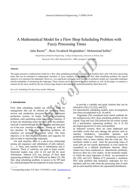 Pdf A Mathematical Model For A Flow Shop Scheduling Problem With