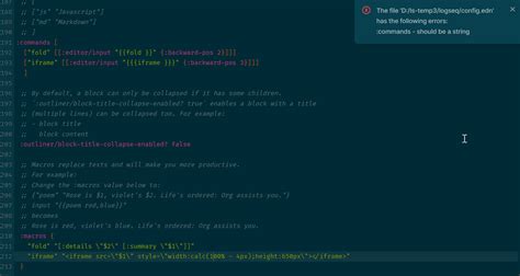 alert msg the file config edn has the following errors commands