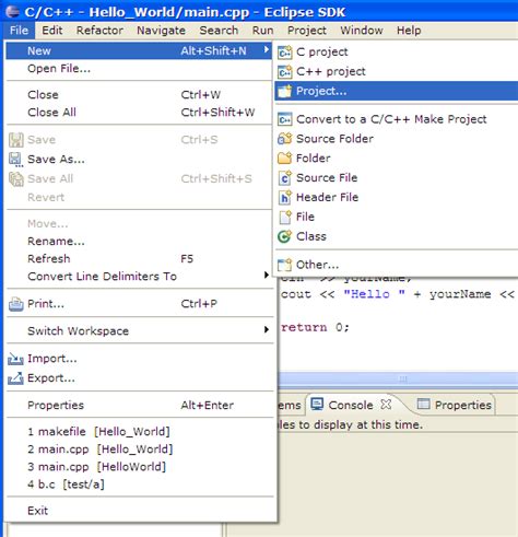 eclipse c c development guide galileo creating a project