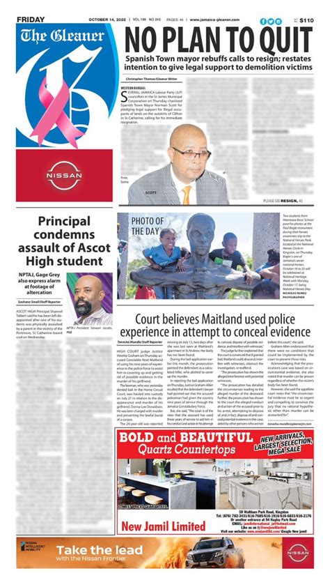 Jamaica Gleaner On Twitter Fridays Front Page Of The Gleaner Pick