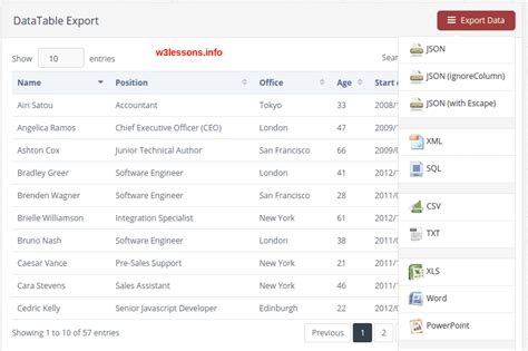 export html table data to csv excel png pdf json and xml using jquery