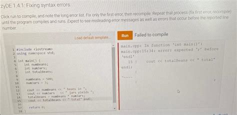 solved zyde 1 4 1 fixing syntax errors click run to