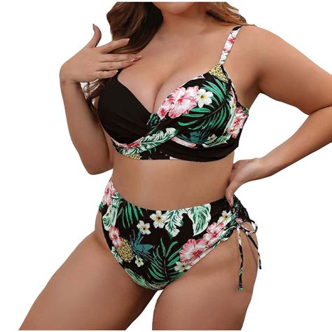 Wlylont Womens Two Piece Swimsuits Flower Print Deep V Halter