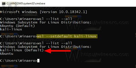 set default wsl linux distro in windows 10